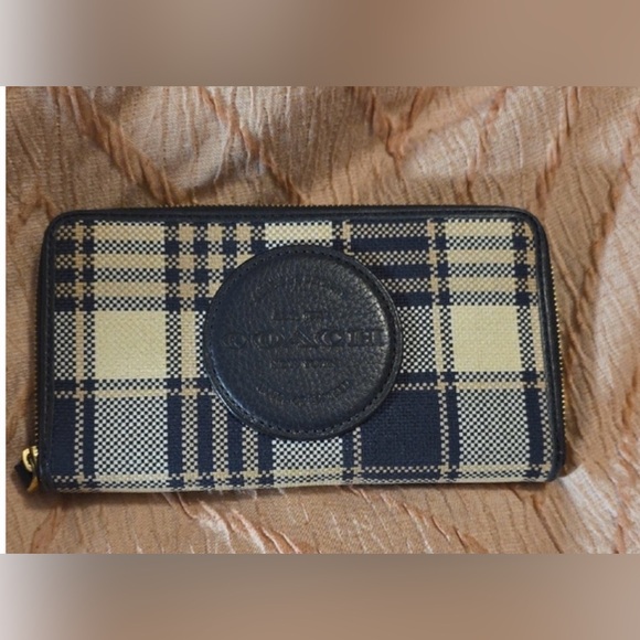 Coach | Bags | Coach Checkered Wallet In Navy And Cream | Poshmark